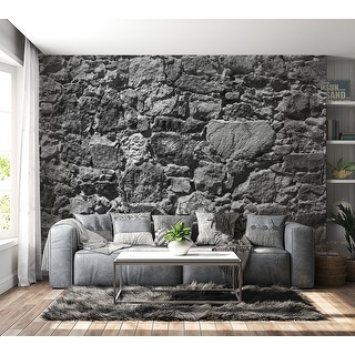 Peel & Stick Wall Mural - Stacked Grey Stone Wall - Removable Wallpaper ...