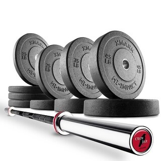 XMark CROWBAR Olympic Bar Plus a 270 lb Set of XM-3391 Bumper Plates ...