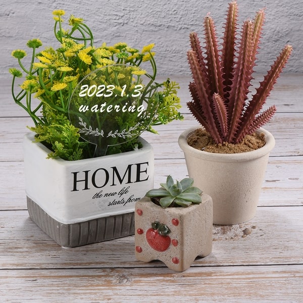 Plant Label, Acrylic Round Leave Pattern Tags Signs Marker, Transparent ...