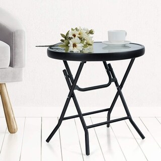 PHI VILLA 17.7'' Patio Folding Round Side Table Small Portable Coffee ...