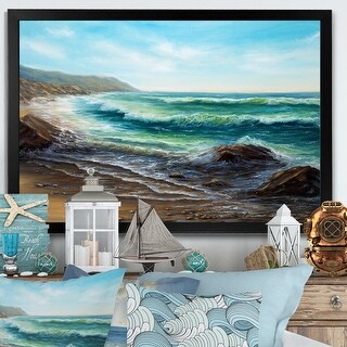 Designart "Wild Blue Ocean Waves III" Nautical & Coastal Framed Wall ...