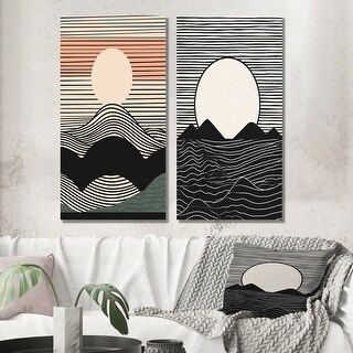 Designart "Simple Horizon" Abstract Shapes Wall Art Set Of 2 Peach ...