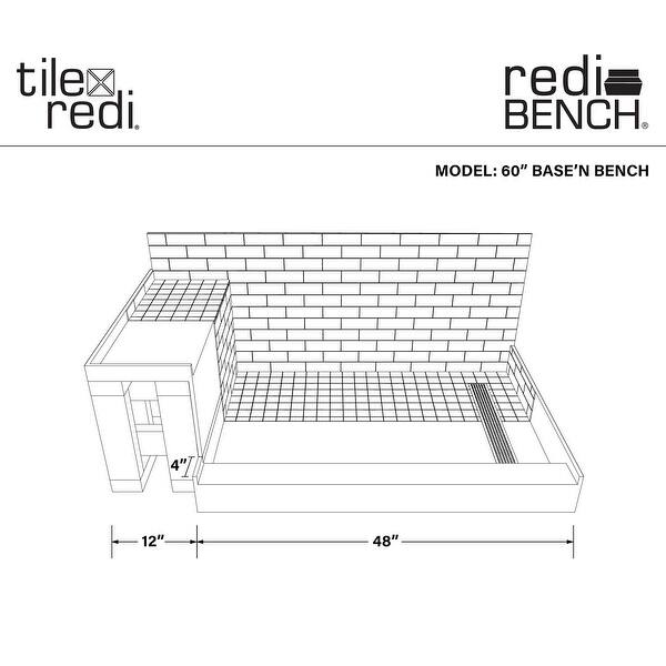Tile Redi RT3248RRB32KIT Base'N Bench 60" x 32" Rectangular Shower ...