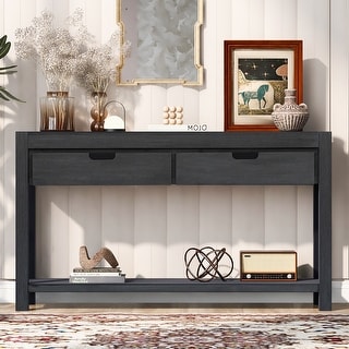 Navy Blue Console Table Entryway Table with 2 Drawers & Bottom Storage ...
