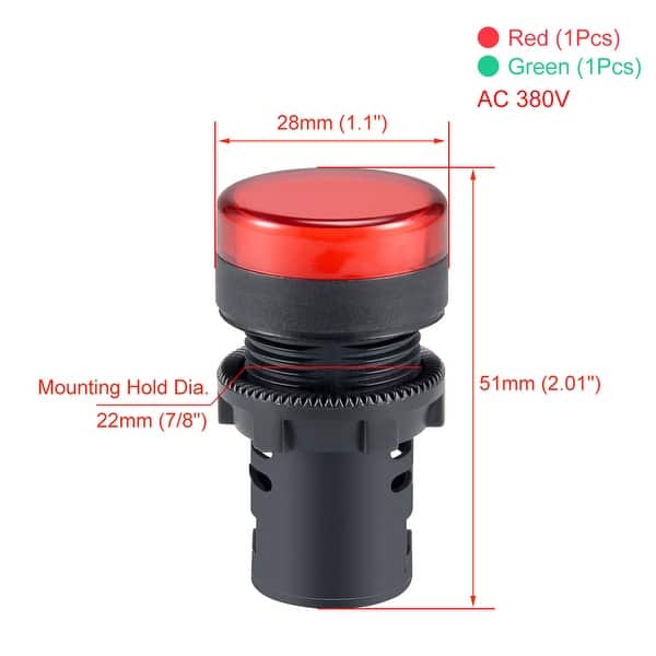 2Pcs Indicator Lights, Red & Green LED, Flush Panel Mount 7/8" 22mm ...