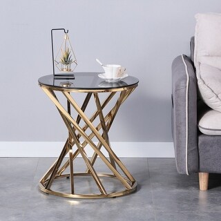 19.5" Modern Spiral Round Glass Top Side Table for Living Room - Bed ...