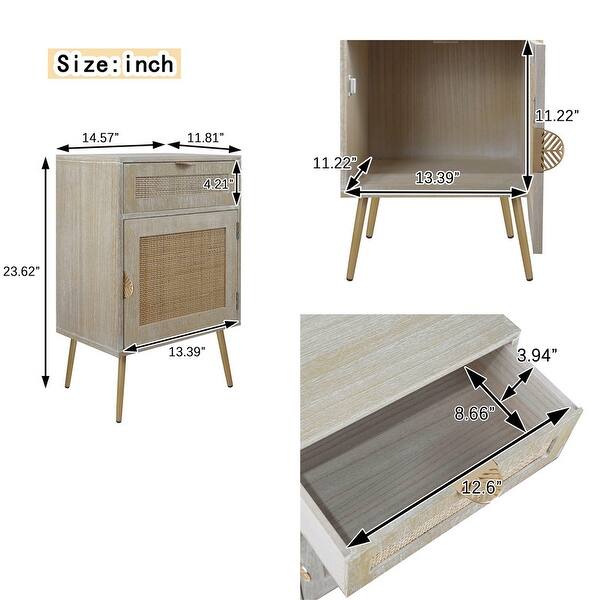 Wooden Nightstand with Rattan Panel, Bedside Table with One Drawer ...
