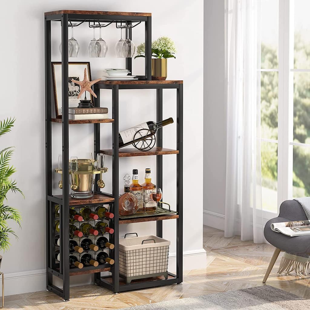5-Tier Freestanding Floor Wine Baker Rack with Glass Holder & Wine ...