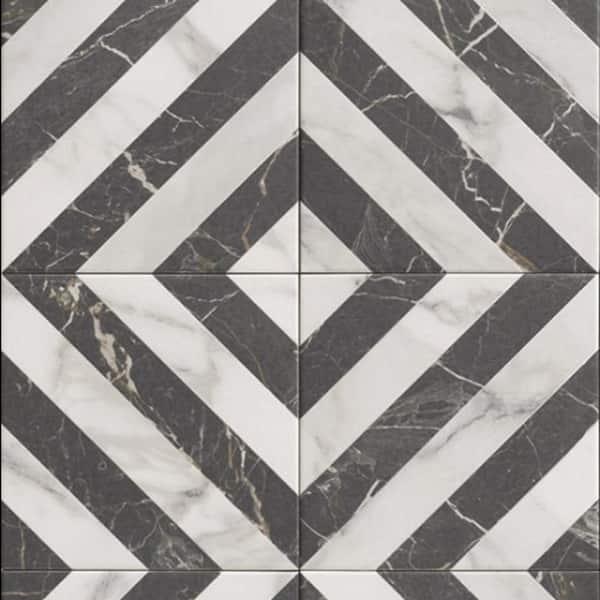 dark grey patterned floor tiles