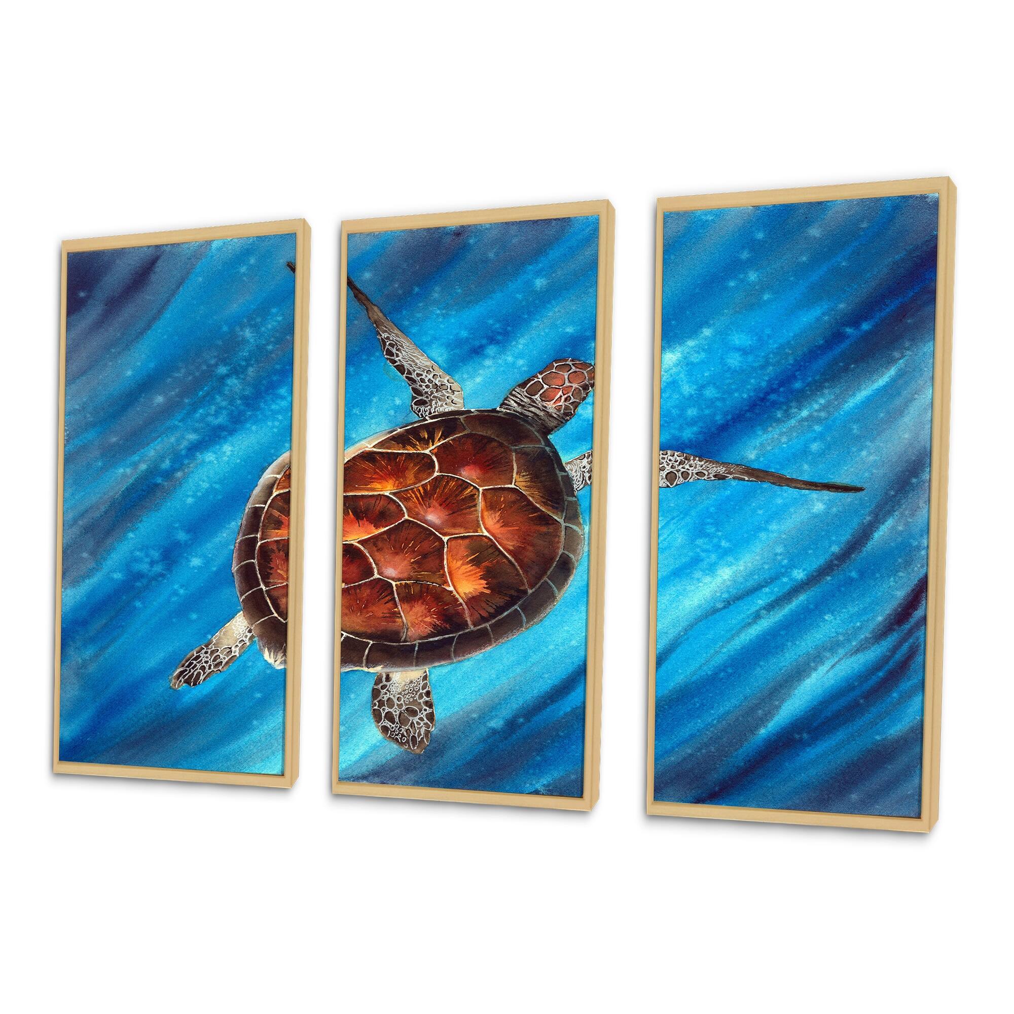 Designart Colorful Sea Turtle Swimming In Blue Nautical And Coastal