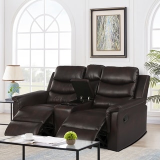 2 Seater Recliner Set with Storage Console and Cup Holders in Brown ...