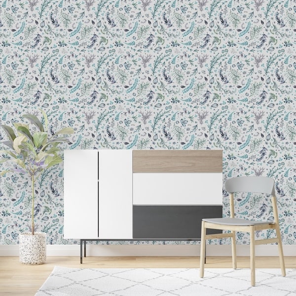 Blue Leaves Wallpaper Peel and Stick and Prepasted - Bed Bath & Beyond ...