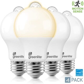 Greenlite A19 LED Motion Sensor Light Bulbs, 9W-60W, Bright White 3000K ...