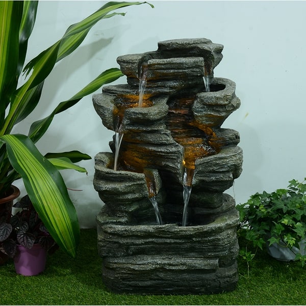 Multi-Level Rock Fountain With 4 Warm White LEDs - Bed Bath & Beyond ...