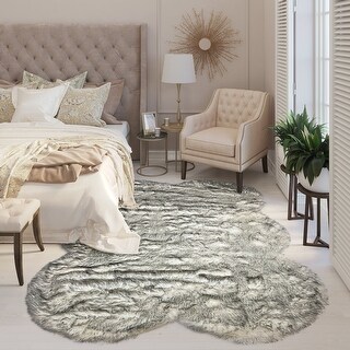 RugBerry Faux Sheepskin Rug Pelt Shape Area Carpet Shag Black White - 5 ...