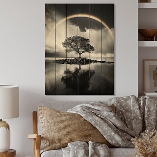 Designart "Rainbow Grayscale Arc Over Tree II" Floral Print on Natural ...