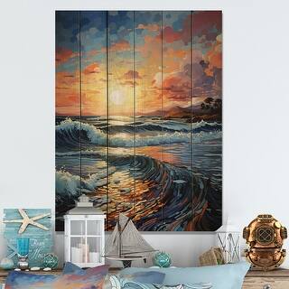 Designart "Beach Sunlit Waves Pointillism" Nautical & Beach Print on ...