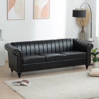 PU Leather Sofa Modern 3 Seater Couch Livingroom Tufted Back Sofa with ...