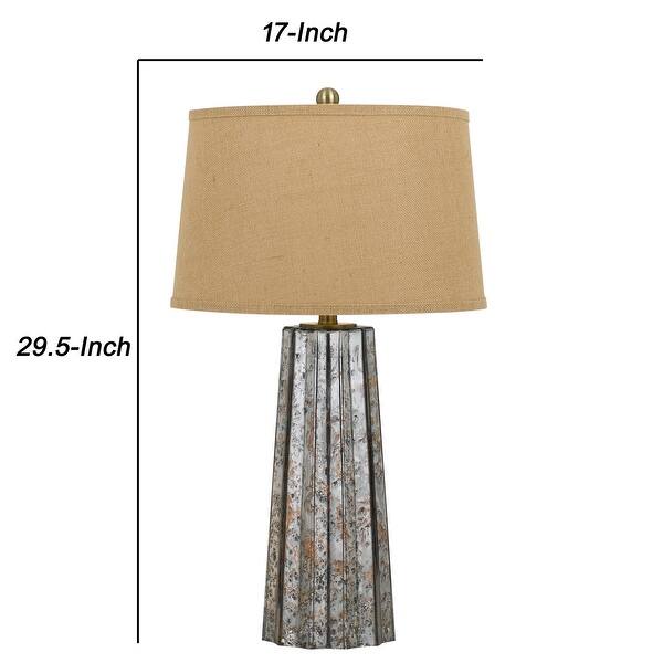 Glass Body Table Lamp with Tapered Burlap Shade, Gray and Beige - Bed ...