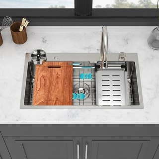 33" Drop-In 16 Gauge Single Bowl Stainless Steel Kitchen Sink - 33'' x ...