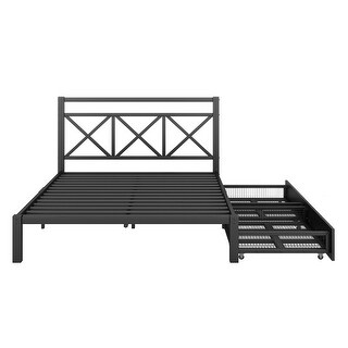 Black Full Size Metal Storage Platform Bed with 2 Drawers, 77.6''L*79.9 ...