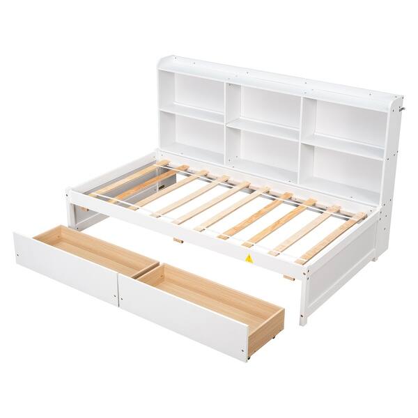 Twin Bed with Side Bookcase, Drawers ,Comfortable and durable - Bed ...