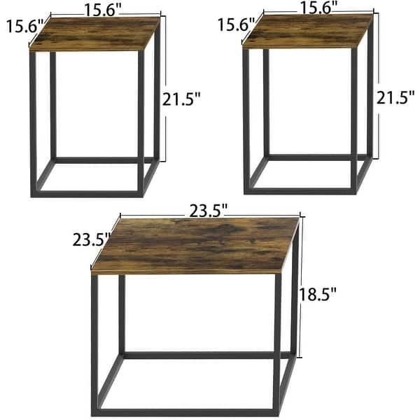 Small Square Coffee Table Sets for Living Room,3 Piece Rustic Brown ...