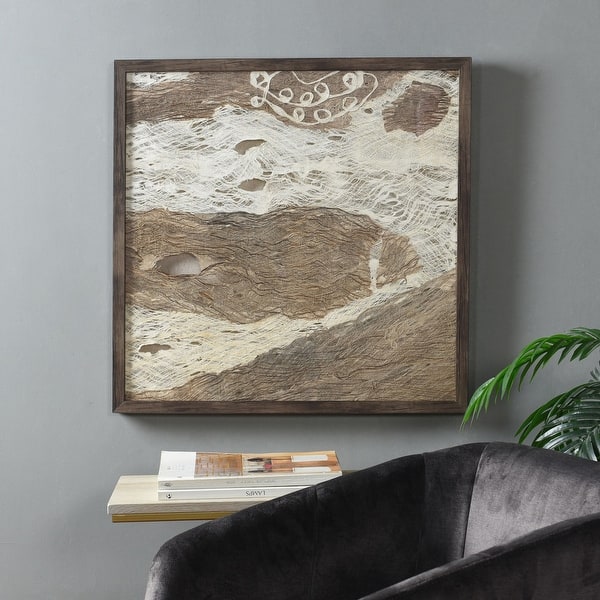 Swept Away Shadow Box I - Abstract Woven Rice Paper Wall Art - Brown ...