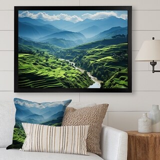 Designart "China Azure Rice Terraces III" Chinese Framed Canvas Art ...