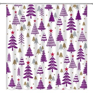 Purple Christmas Tree Shower Curtain 70x70, Rustic Holiday Decor - Bed ...