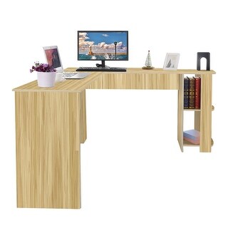 L Shaped Desk with Return 67 Inch Workstation Wooden with Shelves ...