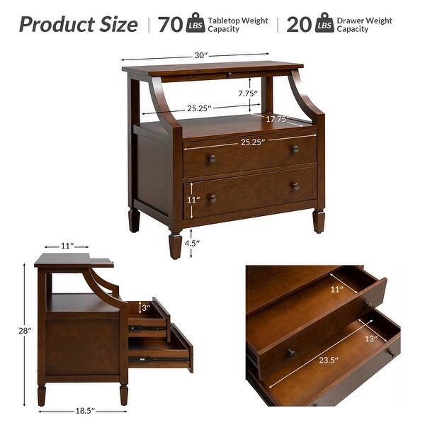 Jennifer 2 - Drawer Nightstand with Built-In Outlets and Pull-out Tray ...