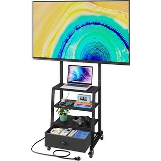 TV Stand with Wheels, Power Outlet & Fabric Drawer - Compact ...