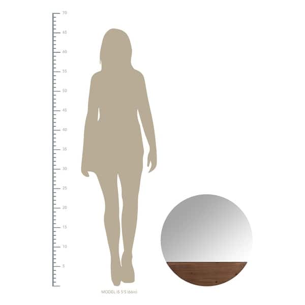 Contemporary Round Wall Mirror with Wooden Detailing - 23.75" H x 23.75 ...