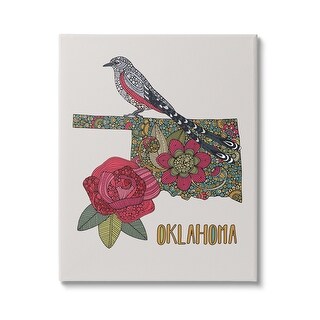 Stupell Oklahoma State Bird & Flower Detailed Floral Pattern Canvas ...