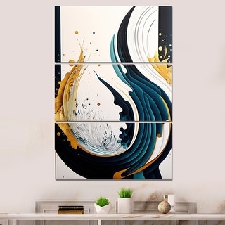 Designart "Blue And Gold Modern Art Abstract Painting VI" Modern Shapes ...