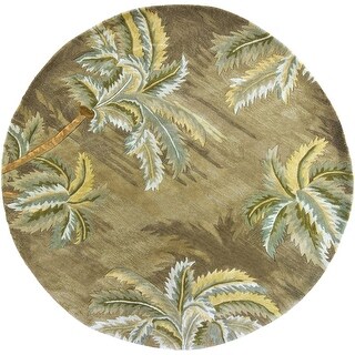 8' Moss Green Hand Tufted Tropical Trees Round Indoor Area Rug - 3'6 ...