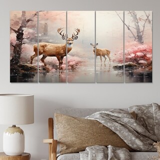 Designart "Pink Deer Gentle Wilderness I" Animals Multipanel Wall Decor ...