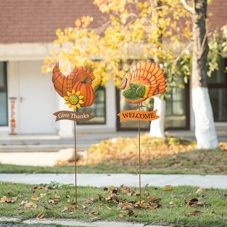 Glitzhome 36.25"H Set of 2 Thanksgiving Metal Turkey & Croissant Yard ...