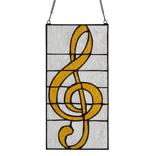 Treble Clef River of Goods Gold and Clear Stained Glass Window Panel ...