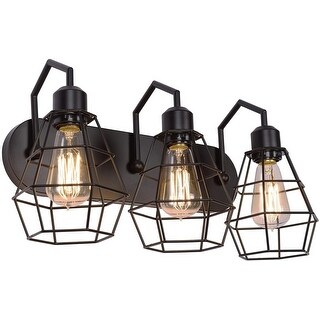 3 light rustic wall light black cage wall light fixture - Bed Bath ...