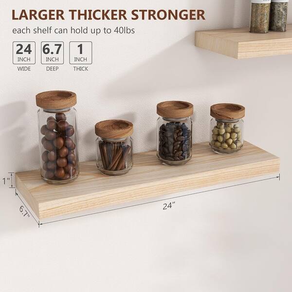 24 Inch Black Floating Shelves for Wall, Solid Wood Wall Shelves Set ...