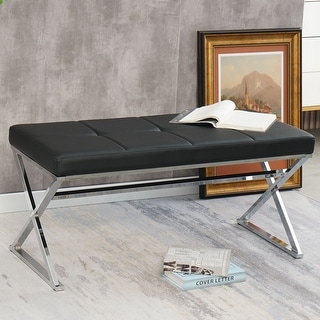 Modern Luxury Sofa Bench, Soft Seat Ottoman Bench with Chrome Legs ...