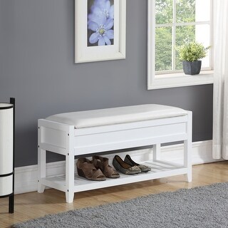 White Storage Shoe Bench with Upholstered Cushion, Flip Top Storage ...
