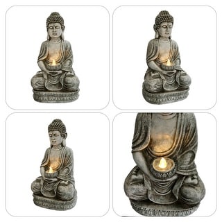 Meditating Sitting Buddha Solar Lights Outdoor Garden Patio Statue ...