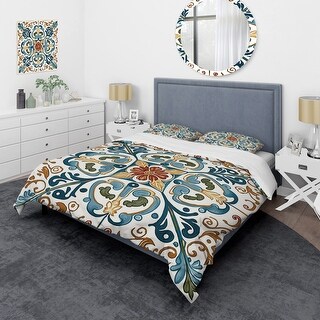 Designart "Mediterranean Tiles In Retro Blue VI" Blue Modern - Bedding ...