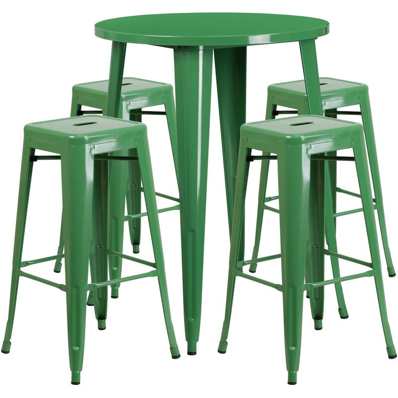 30-inch Indoor/ Outdoor 5-piece Round Metal Table and Stools Set ...