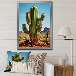 Designart "Green Coral Cactus Desert Guardian Organ I" Cactus Framed ...