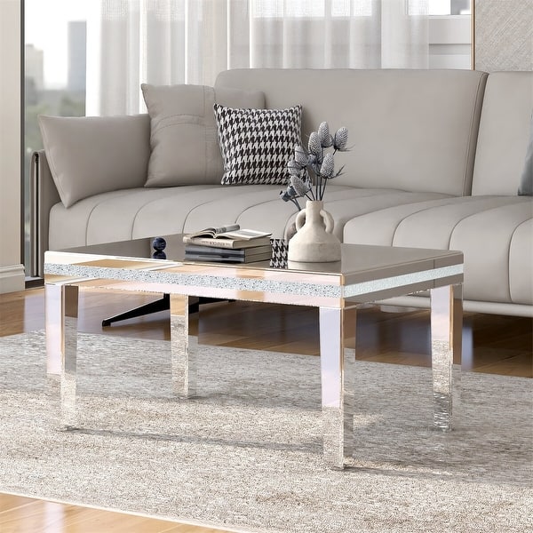 Merax Modern Glass Mirrored Coffee Table with Crystal Design - Bed Bath ...