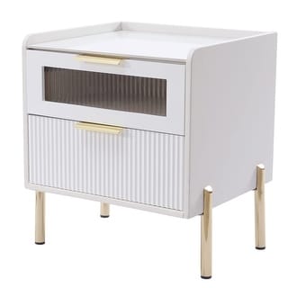 Modern White Bedside Table, Nightstand with Clear Glass Drawers and ...